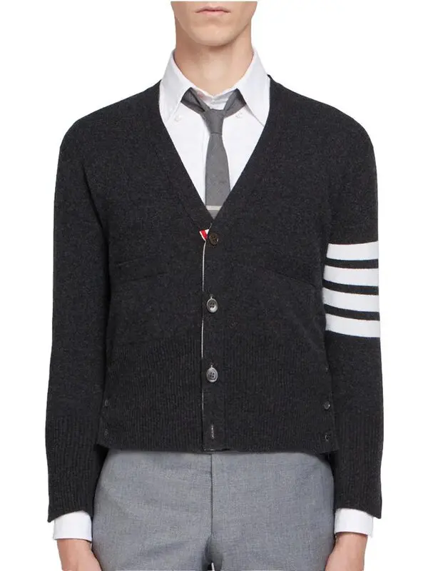 Thom Browne 4-bar Knitted Cardigan - Black