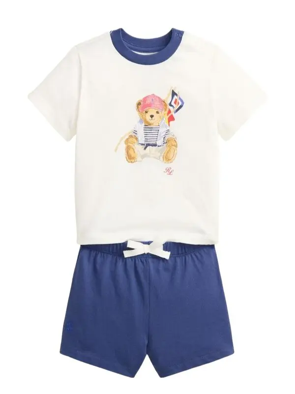 Polo Ralph Lauren Logo Graphic T-shirt And Drawstring Shorts Set - White