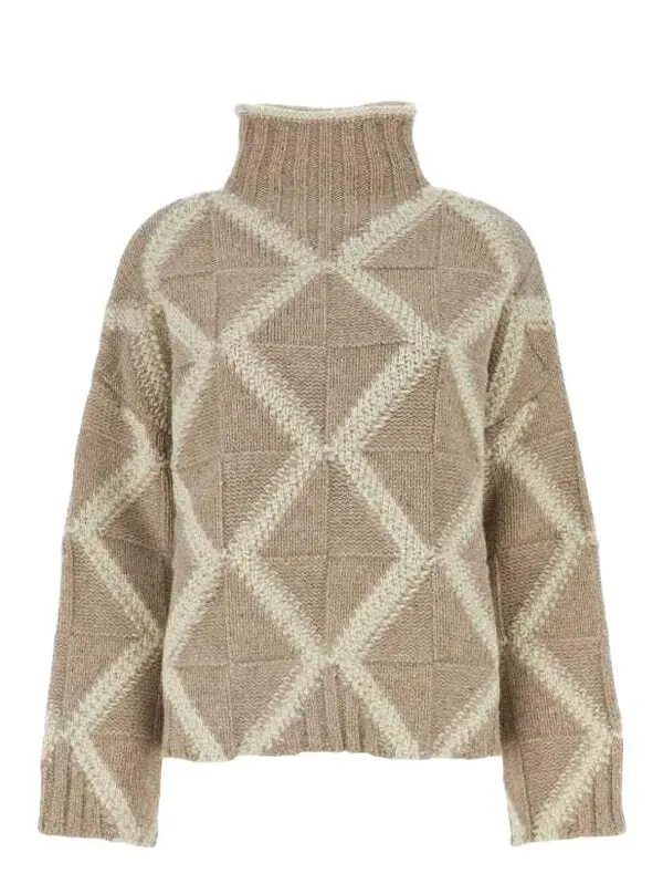 Bottega Veneta Argyle Intarsia Knit High Collar Jumper - Brown
