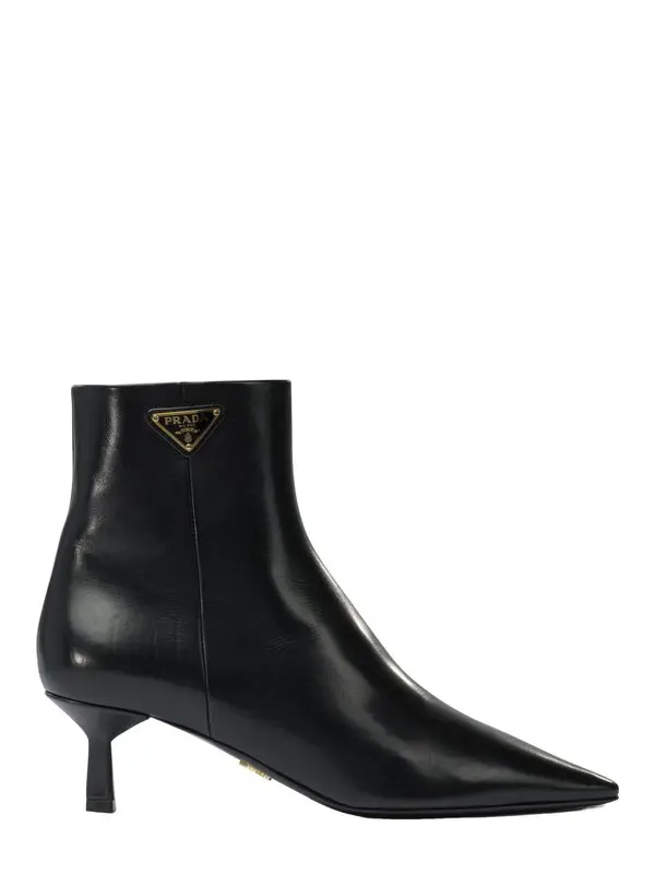 Prada Pointed Ankle Boots With Side Zip And Logo Detail - Black