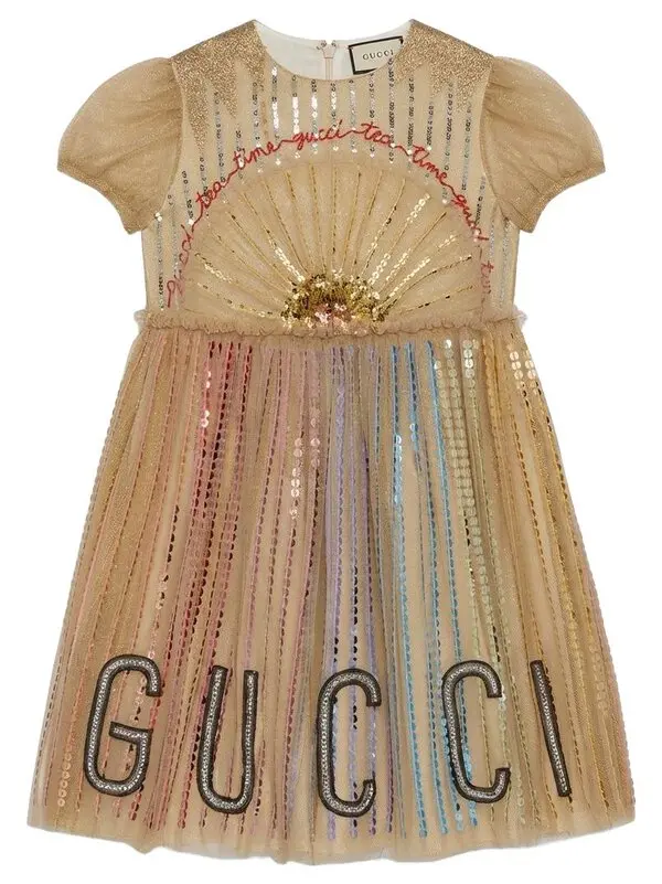 Gucci Embroidered Tulle Dress With Sequins - Nude