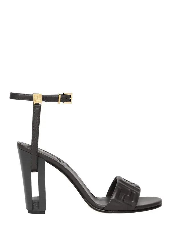 Fendi Embossed Ff Logo Ankle Strap Sandals - Black