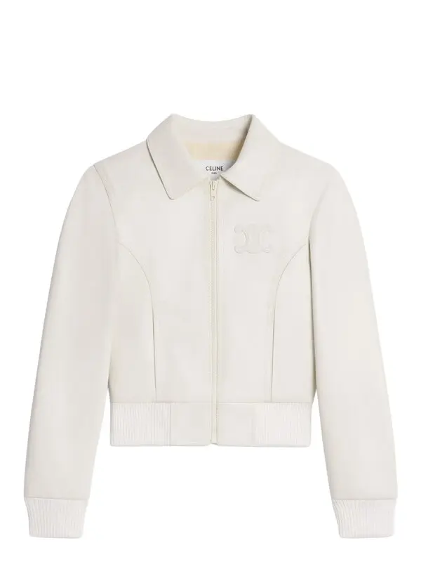 Celine Triomphe Blouson Jacket In Soft Lambskin - Fluorescent White