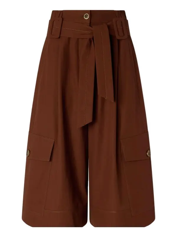 Pinko Tie Belt Cotton Twill Shorts - Brown