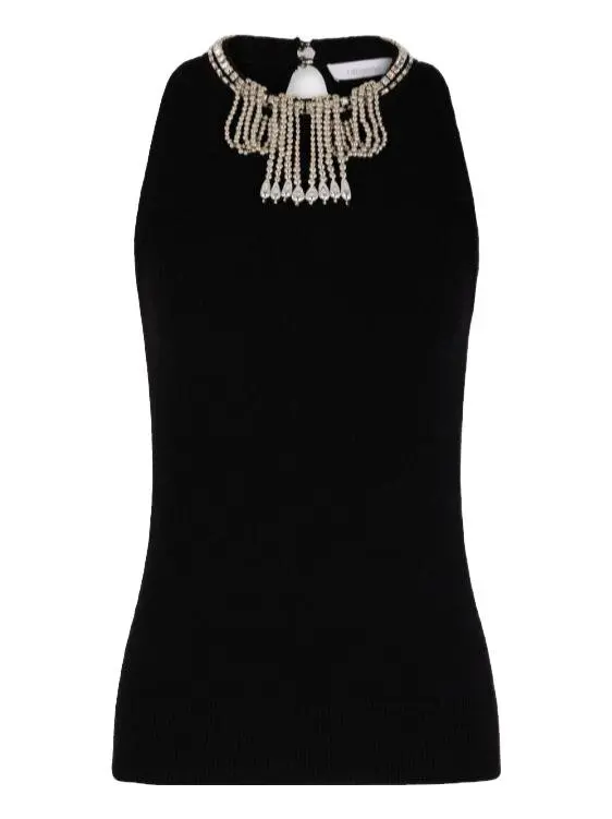 Rabanne Embellished Halterneck Knitted Top - Black