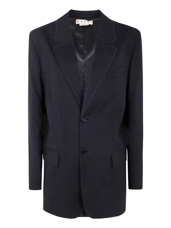 Marni Single Breasted Long Jacket With Notched Lapels - Black