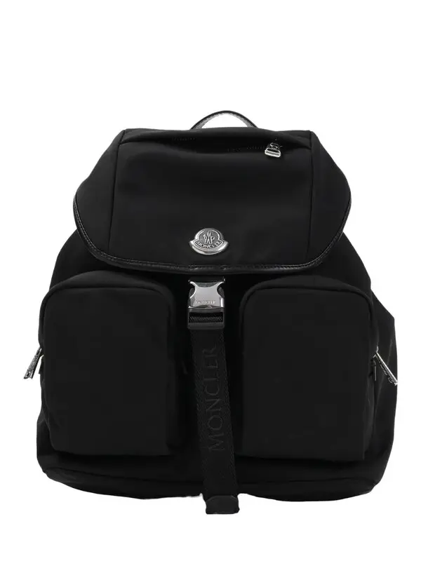 Moncler Logo Plaque Foldover Top Backpack - Black