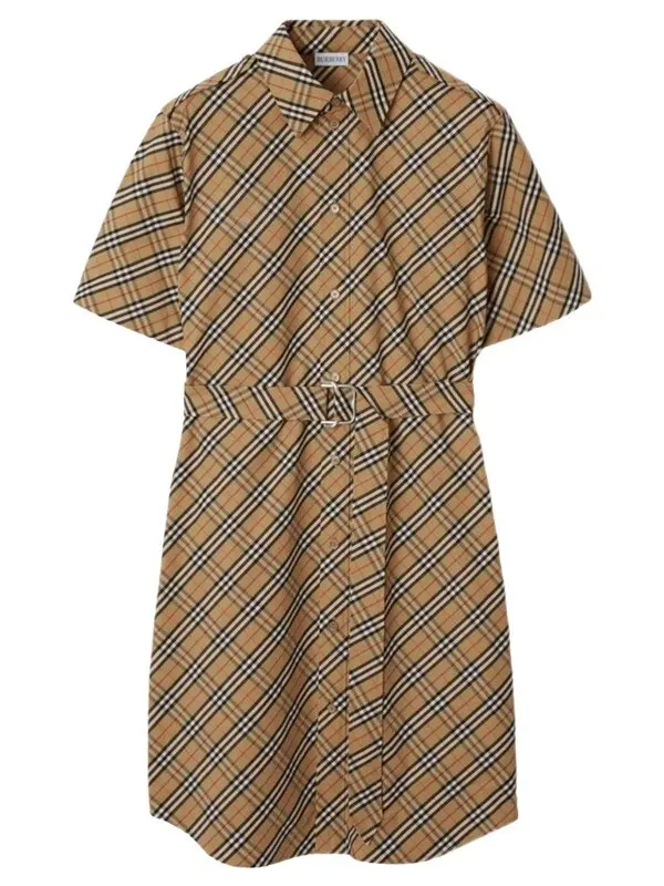 Burberry Checked Belted Mini Dress - Sand