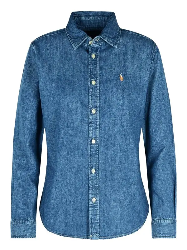 Polo Ralph Lauren Slim Fit Embroidered Logo Denim Shirt - Light Blue