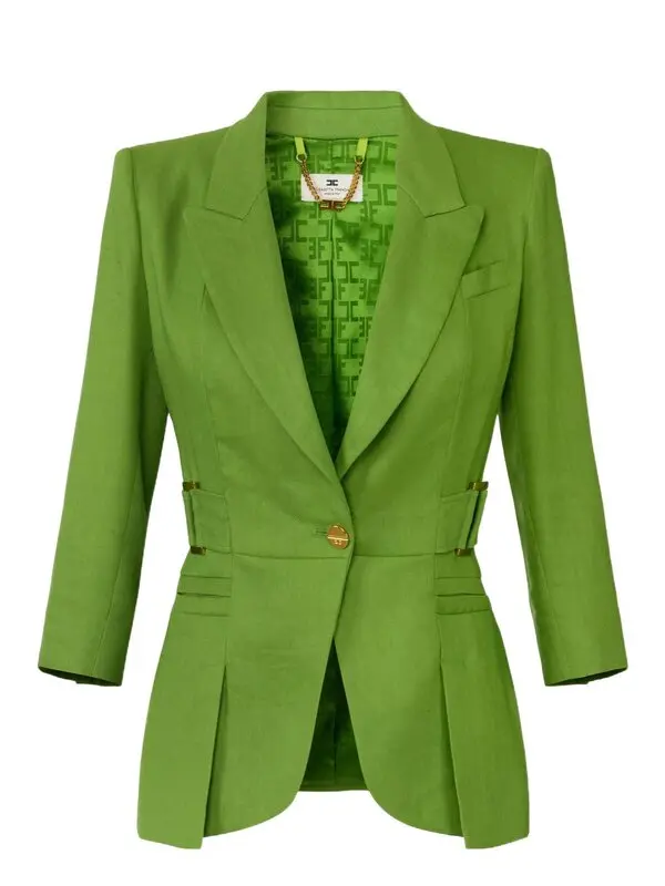 Elisabetta Franchi Single-breasted Blazer With Metal Trim - Aloe