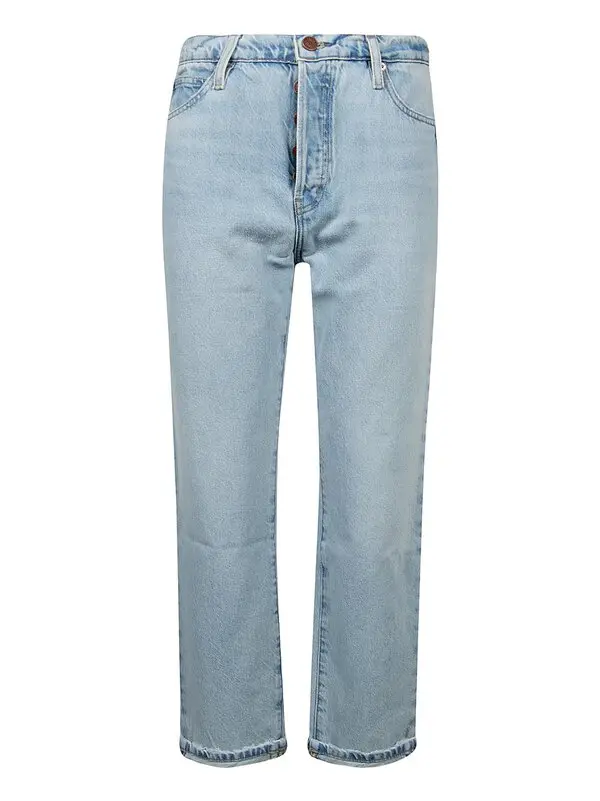 FRAME Button Detailed Straight Leg Jeans - Blue