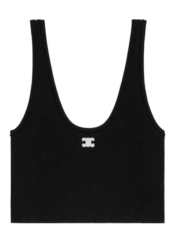 Celine Triomphe Embroidered Athletic Cotton Bra - Black