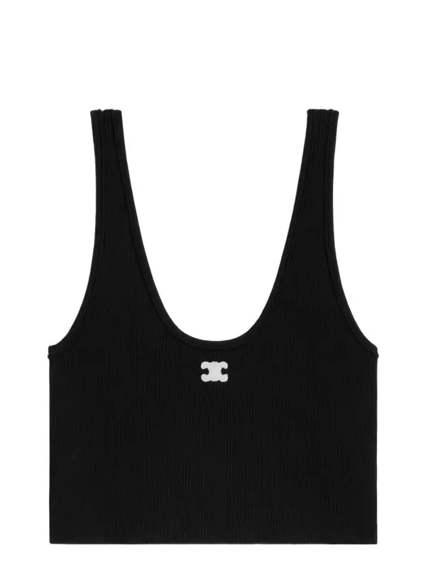 Celine Triomphe Embroidered Athletic Cotton Bra - Black