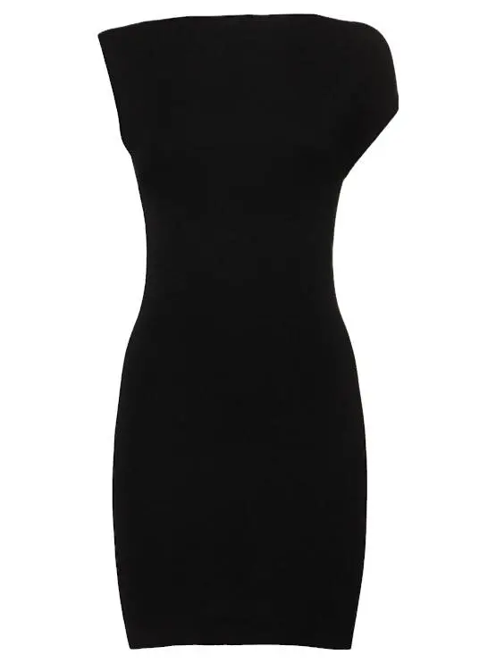 ST. AGNI Asymmetrical Knitted Mini Dress - Black