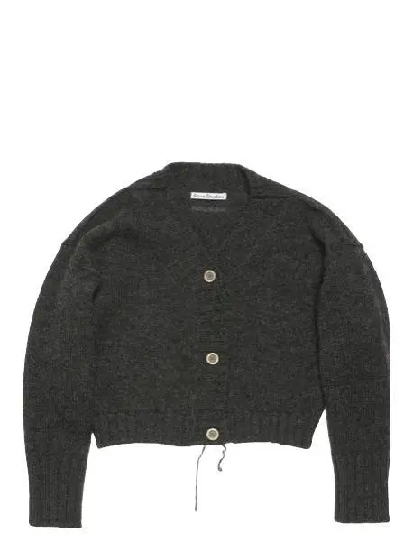 Acne Studios Knit Cardigan With Embroidered Logo - Dark Gray