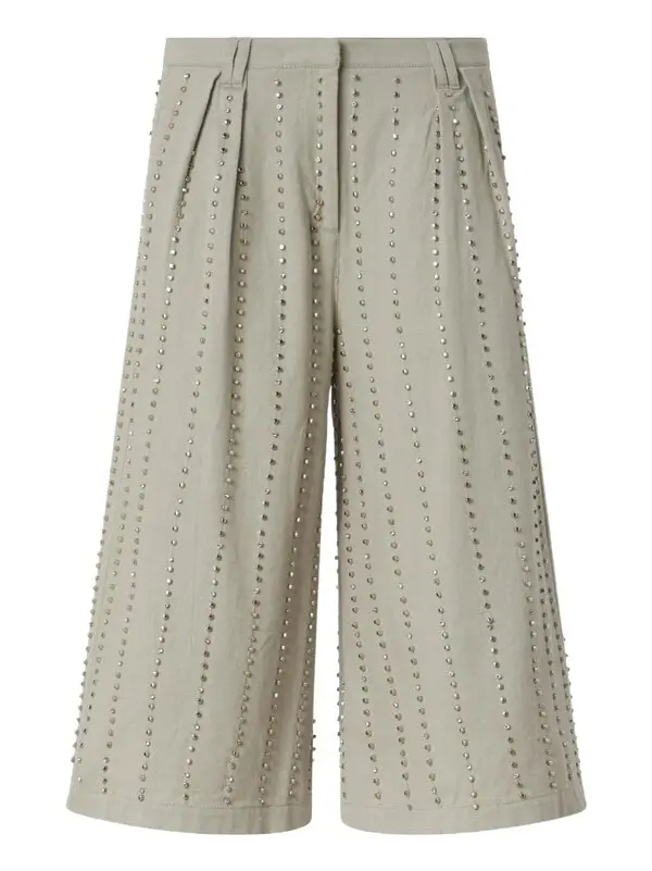 Pinko Embellished Pleated Bermuda Trousers - Nude