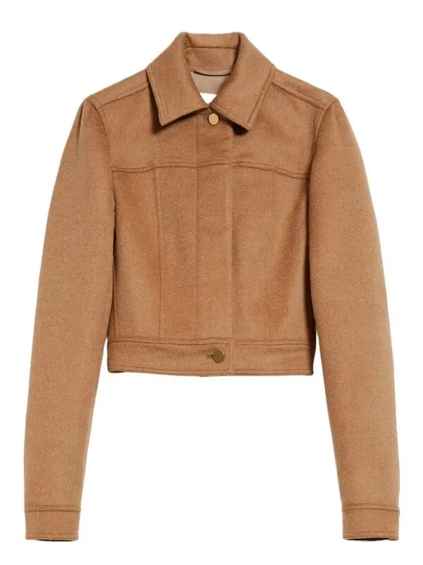 Max Mara Cropped Fitted Jacket With Gold Studs - Camel