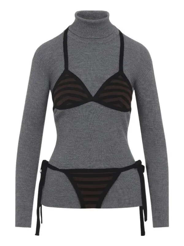 Moschino Long-sleeve Ribbed Top With Striped Detail - Fantasia Grigio