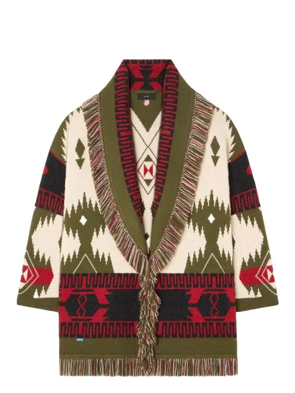 Alanui Icon Jacquard Fringe Cardigan - Ivory-olive