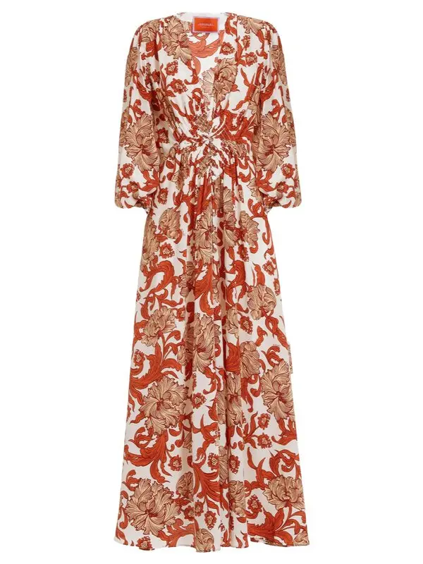 La DoubleJ Camerino Abstract-pattern Silk Maxi Dress - Brown