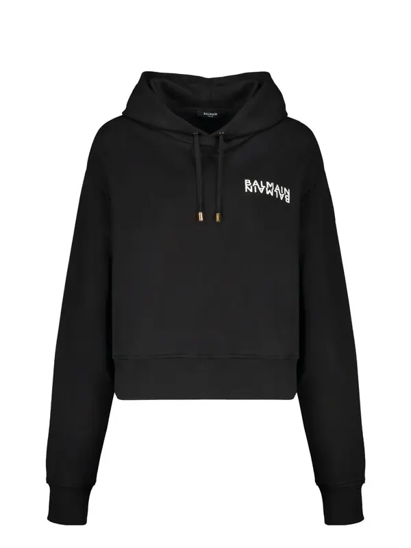 Balmain Cropped Logo Hoodie - Black