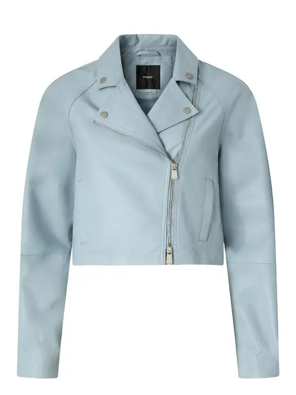 Pinko Zip Leather Jacket - Gray