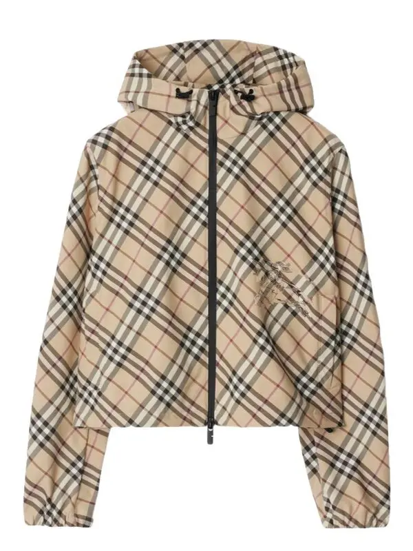 Burberry Checked Hooded Zip-up Jacket - Alabaster