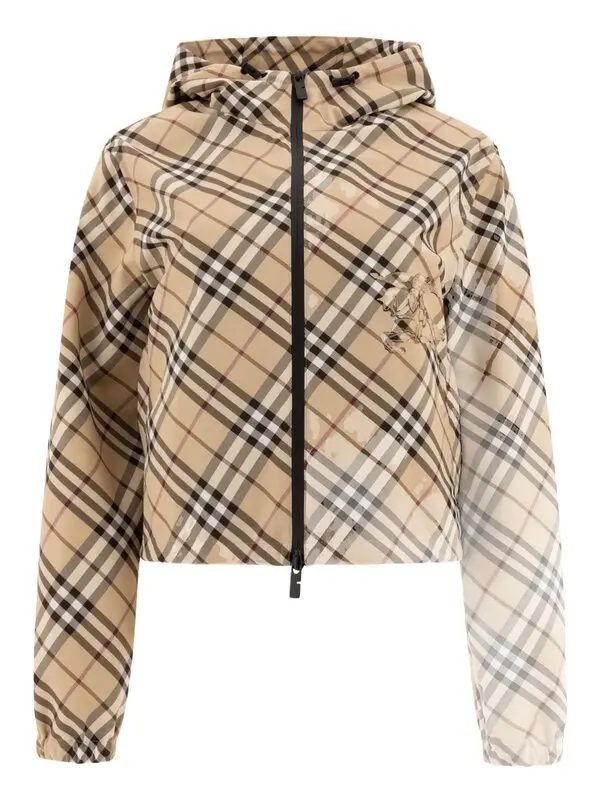 Burberry Checked Hooded Zip-up Jacket - Alabaster