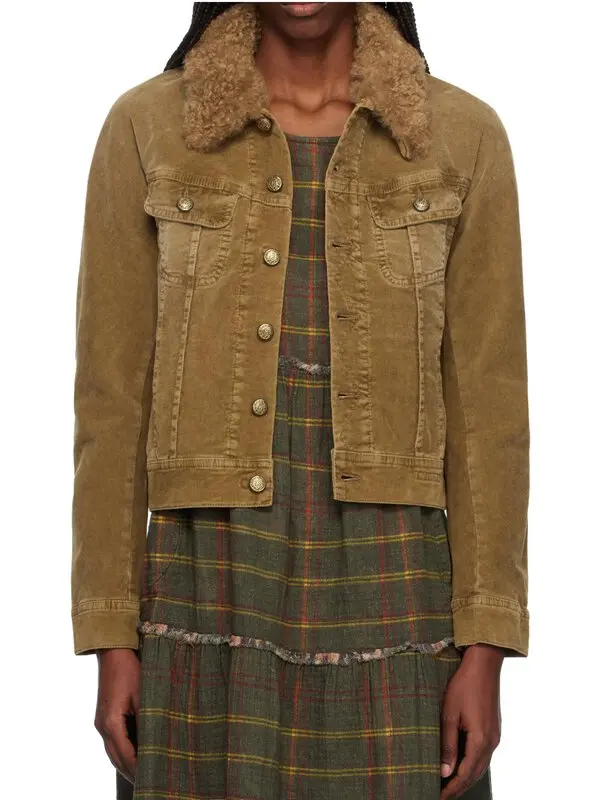 R13 Corduroy Casual Jacket With Faux Fur Trim - Golden Brown