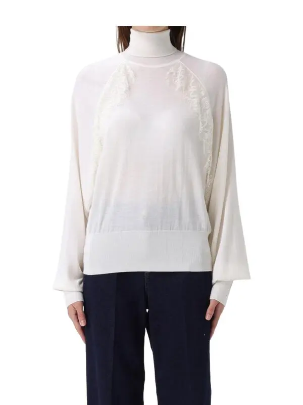 Liu Jo Lace Detail Turtleneck Jumper - White