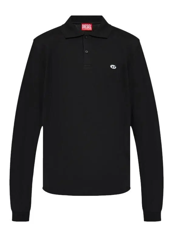 DIESEL® Logo-appliqué Long-sleeved Polo Shirt - Black