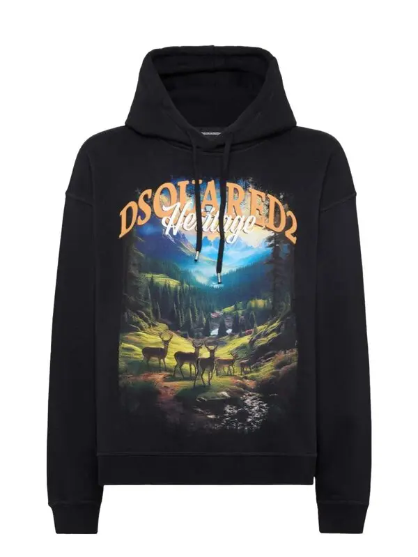 Dsquared2 Printed Hoodie - Black