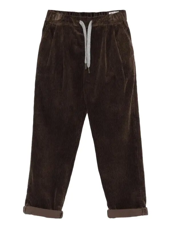 Brunello Cucinelli Drawstring Corduroy Pants With Rolled Hem - Black
