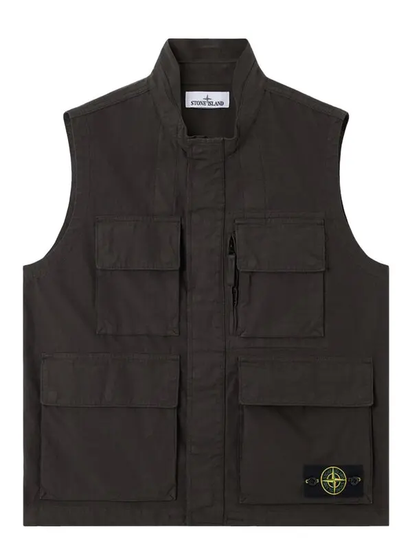 Stone Island Logo Patch Zip-up Utility Vest - Leaden