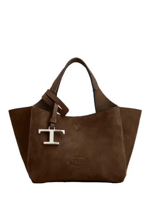 TOD'S Micro Logo-charm Suede Tote Bag - Brown