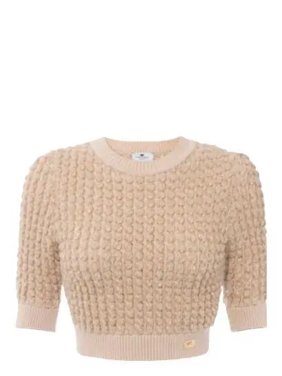 Elisabetta Franchi Cropped Knitted Top With Micro-sequins - Honey