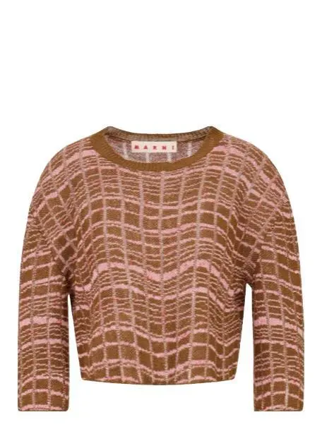 Marni Ribbed Linen Jumper With Wavy Pattern - Brown