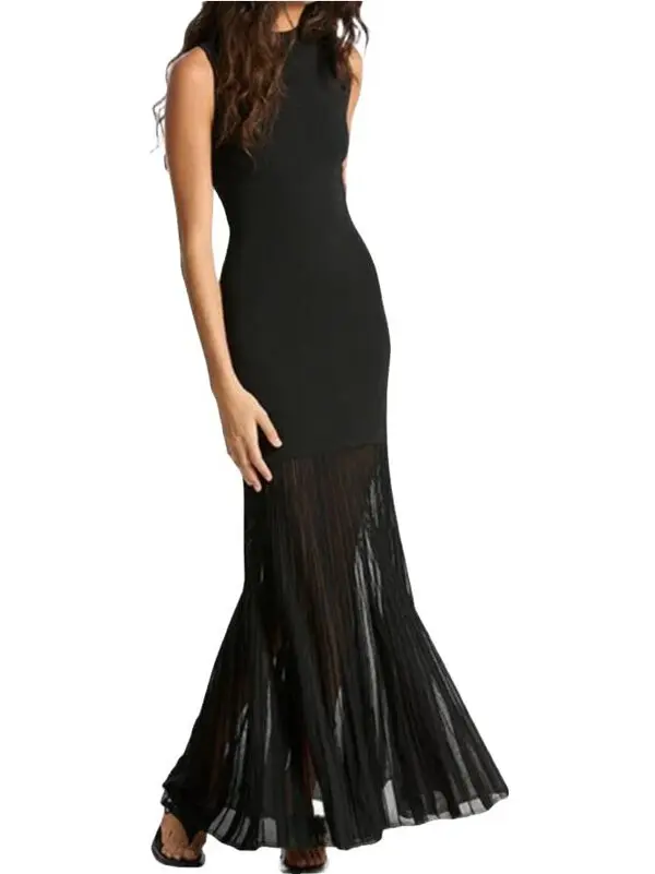 Michael Kors Sleeveless Mock Neck Midi Dress With Paneled Skirt - Black