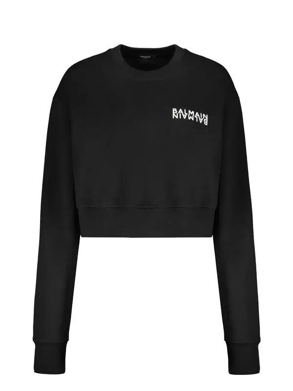 Balmain Logo Cropped Sweatshirt - Black