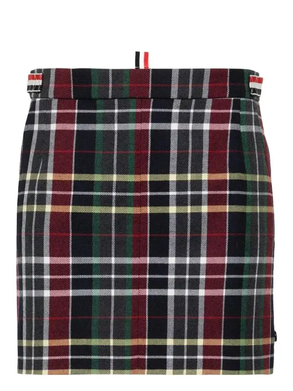 Thom Browne Rwb Stripe Checked Mini Skirt - Midnight Blue Multicolour