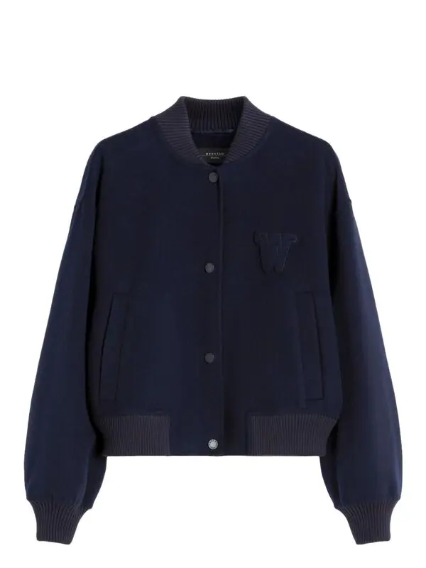 Max Mara Zelante Graphic Button-up Bomber Jacket - Navy Blue
