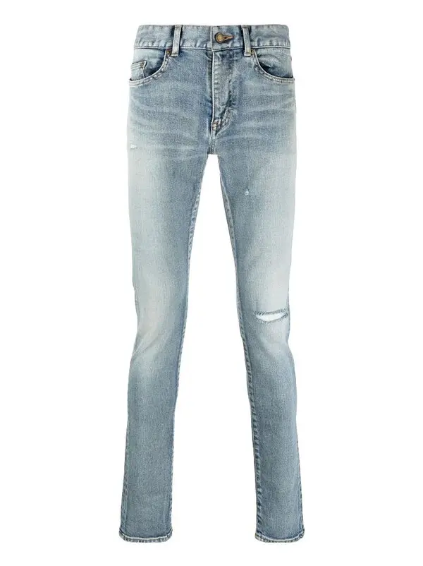 Saint Laurent Distressed Skinny Jeans - Light Blue