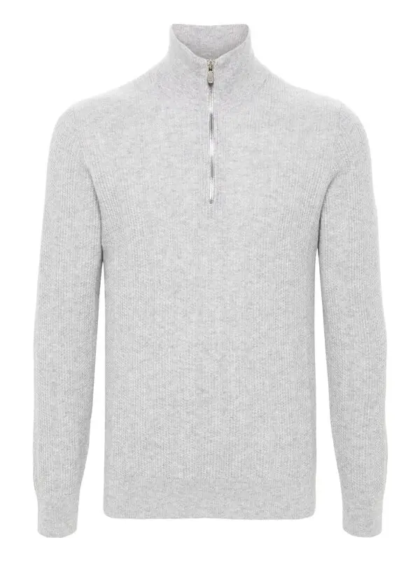 Brunello Cucinelli Ribbed Half-zip Cashmere Sweater - Light Gray
