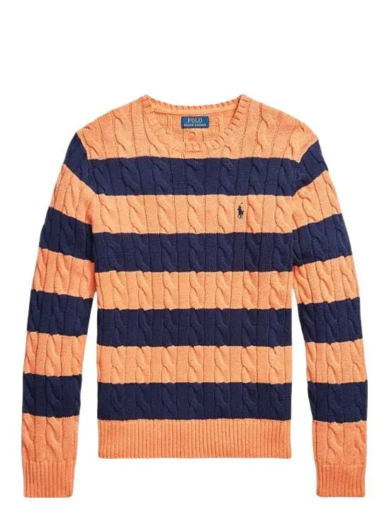 Polo Ralph Lauren Striped Crewneck Cable Knit Jumper - Pink