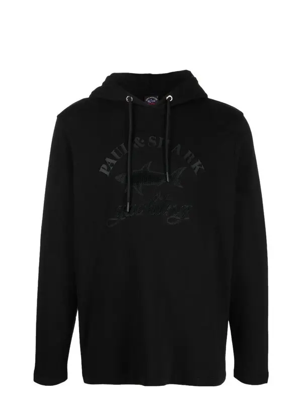 PAUL  SHARK Paul & Shark Logo Printed Drawstring Hoodie - Black