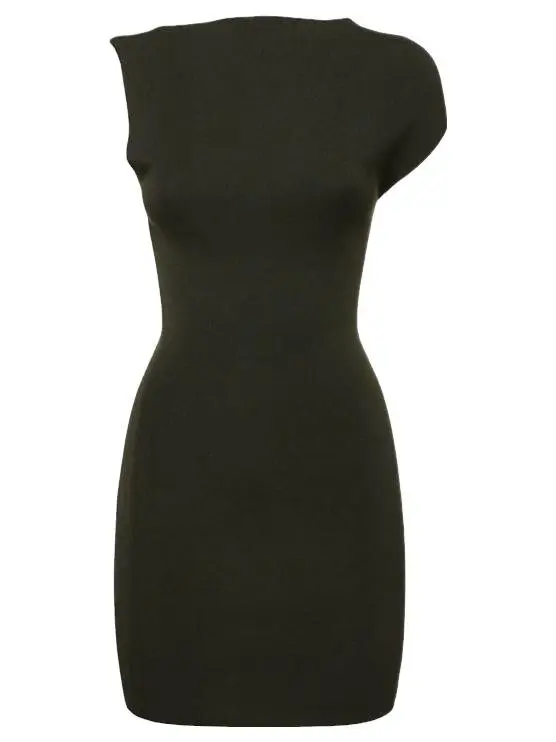 ST. AGNI Asymmetrical Knitted Mini Dress - Black