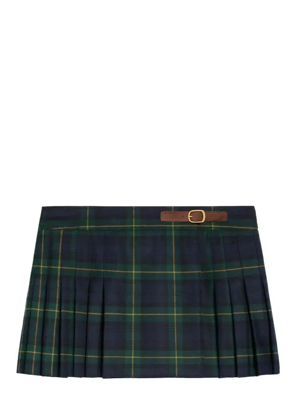 Celine Tartan Wool Kilt Mini Skirt - Green/navy Blue/yellow
