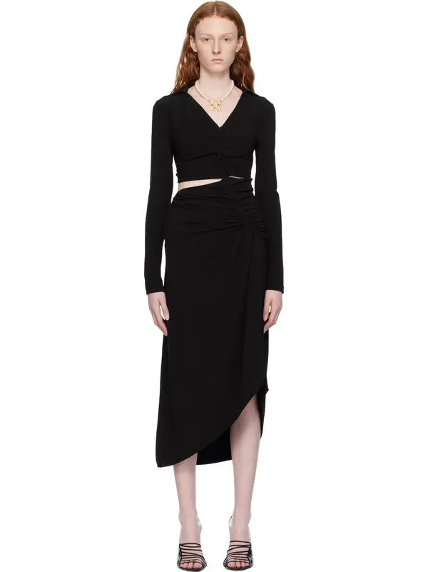 Off-White Long Sleeve Ruched Dress - Black