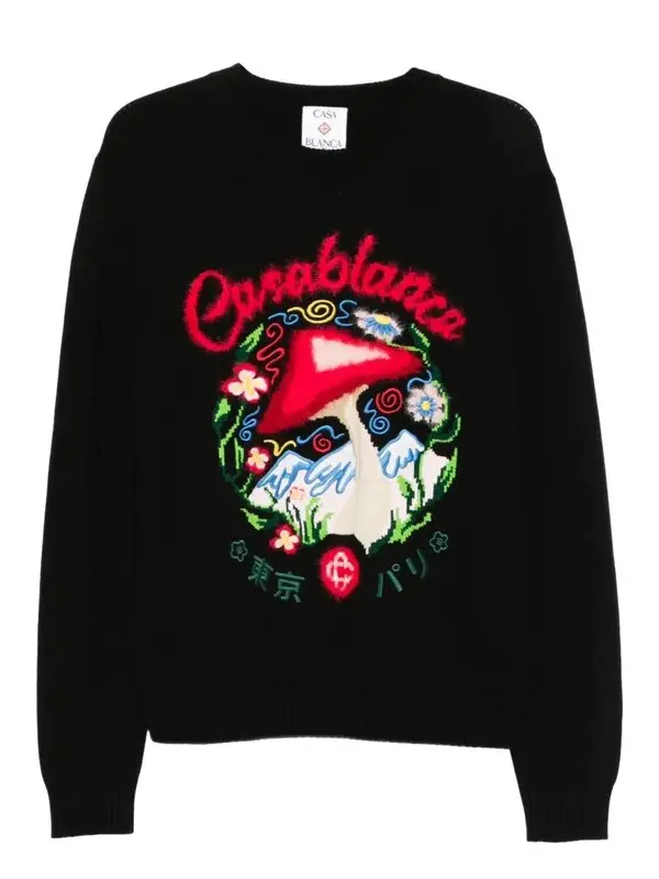 Casablanca Mushroom Emblem Crew Neck Sweater - Black