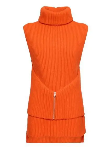 JIL SANDER Rib Knit Vest With Zipper Detail - Orange